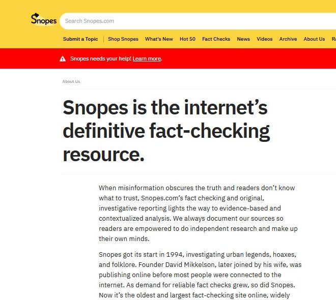 Snopes | Educator’s Fake News Toolkit